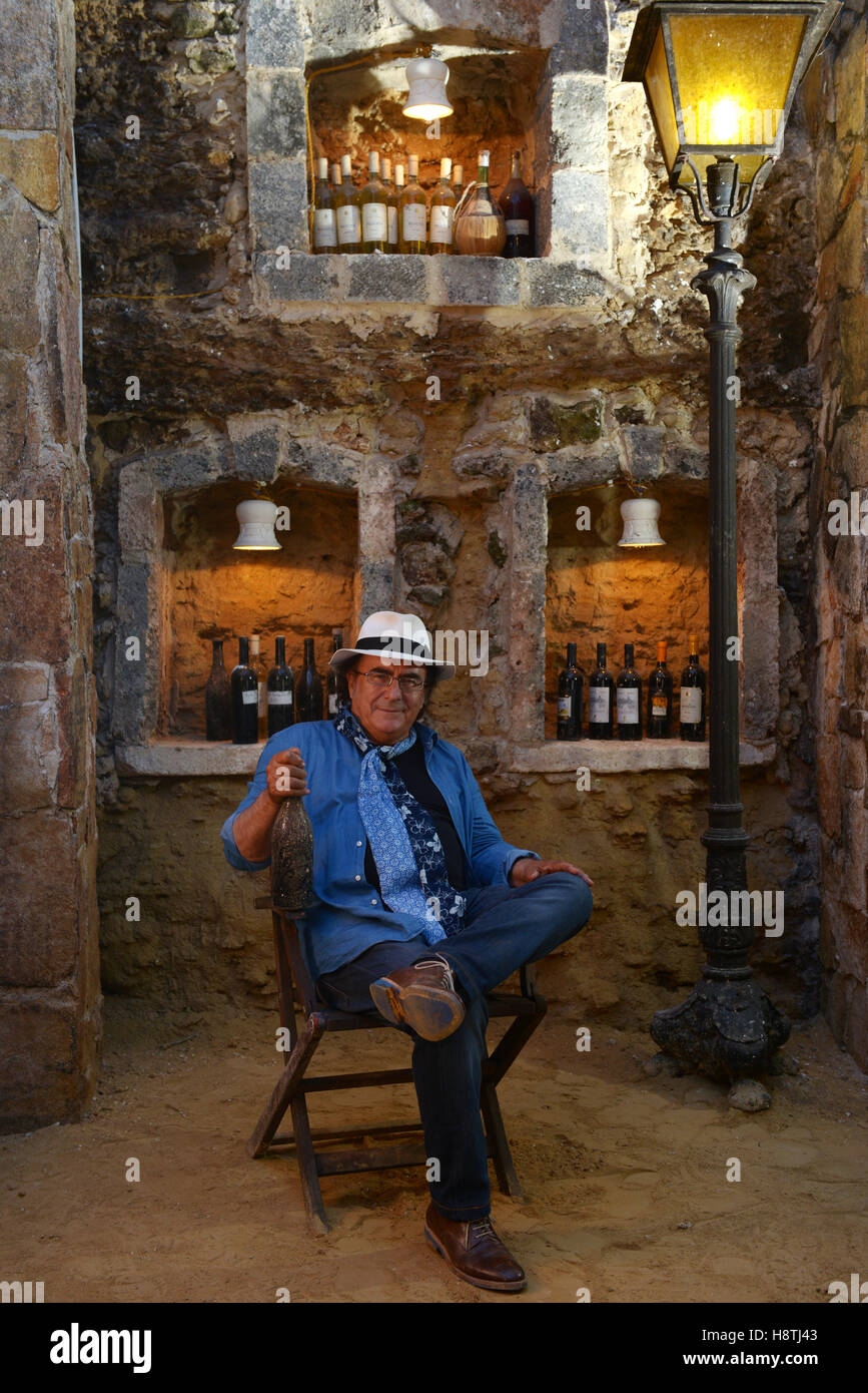 The Italian singer Al Bano, portrait in the cellar of his farmhouse ...