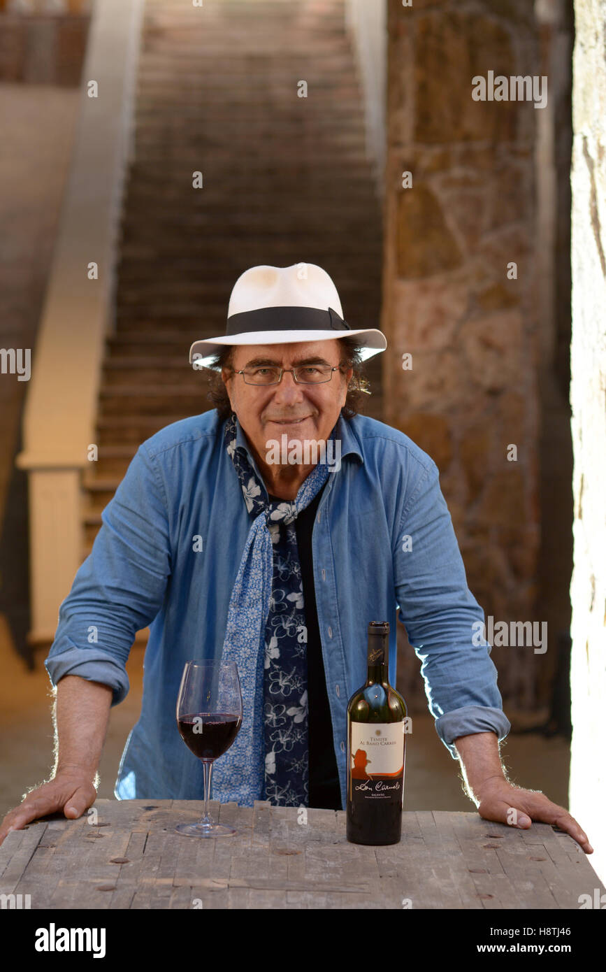 The Italian singer Al Bano, portrait in the cellar of his farmhouse ...