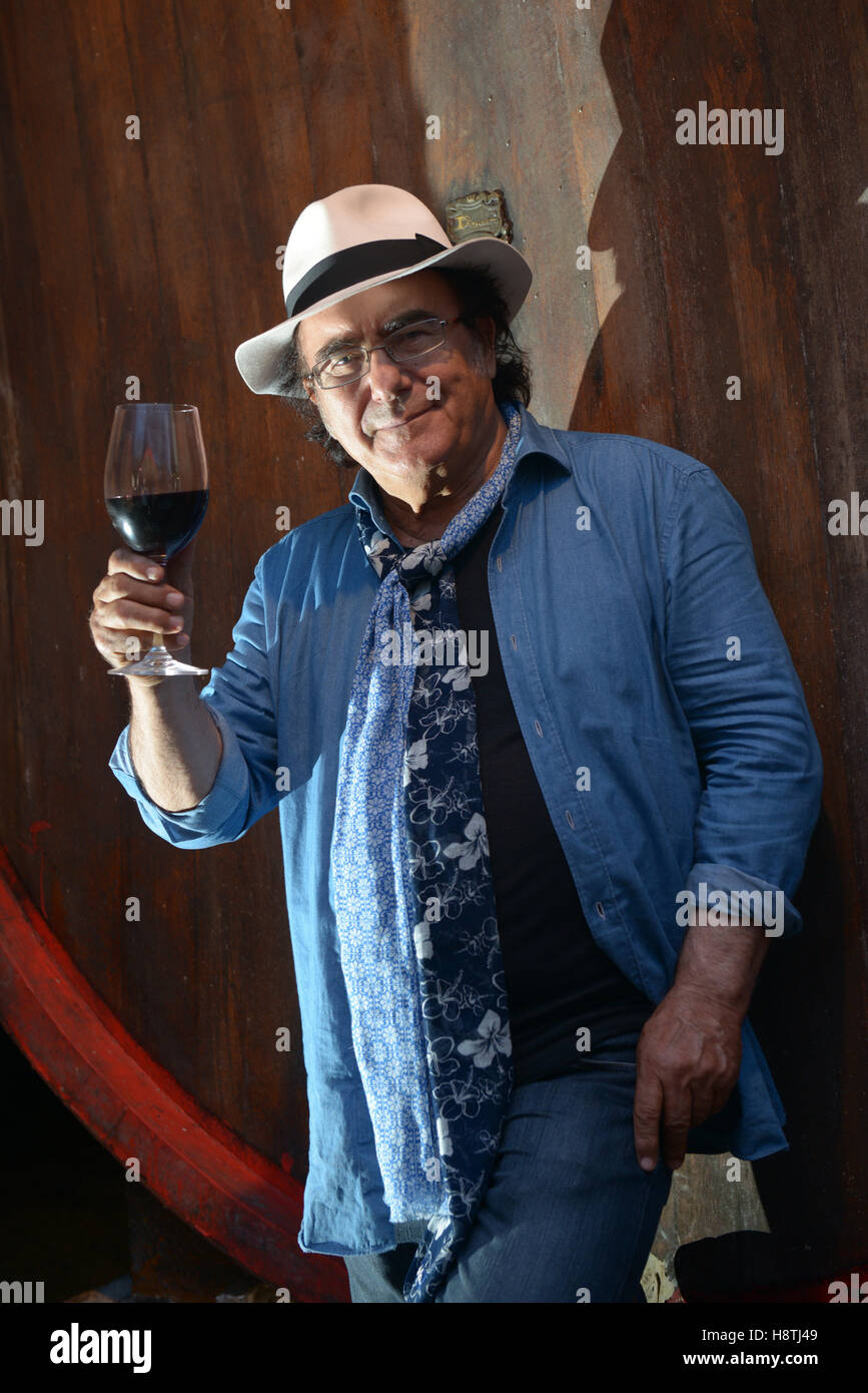 The Italian singer Al Bano, portrait in the cellar of his farmhouse ...