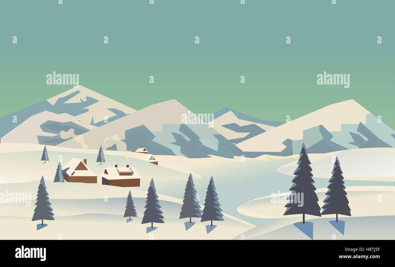 Snow alps village winter Stock Vector Images - Alamy