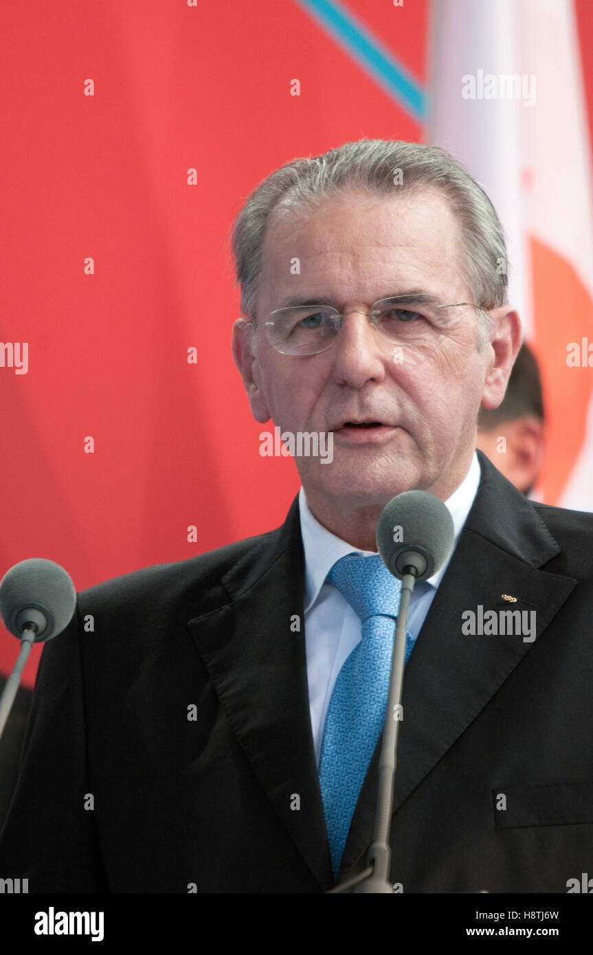 Jacques Rogge - IOC President,makes a speech inviting the worlds ...