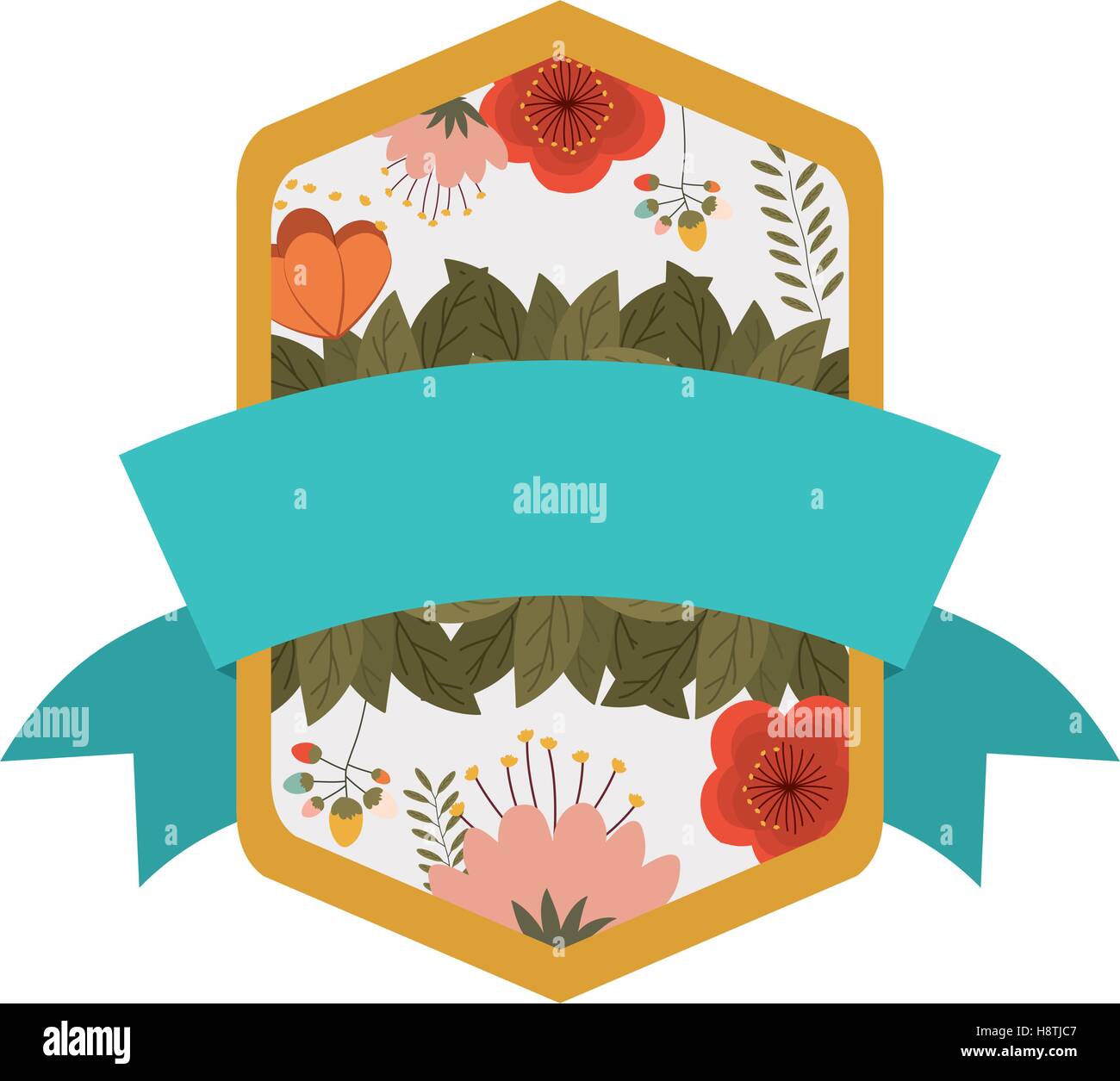 Frame of flowers with ribbon icon. Decoration rustic garden floral ...