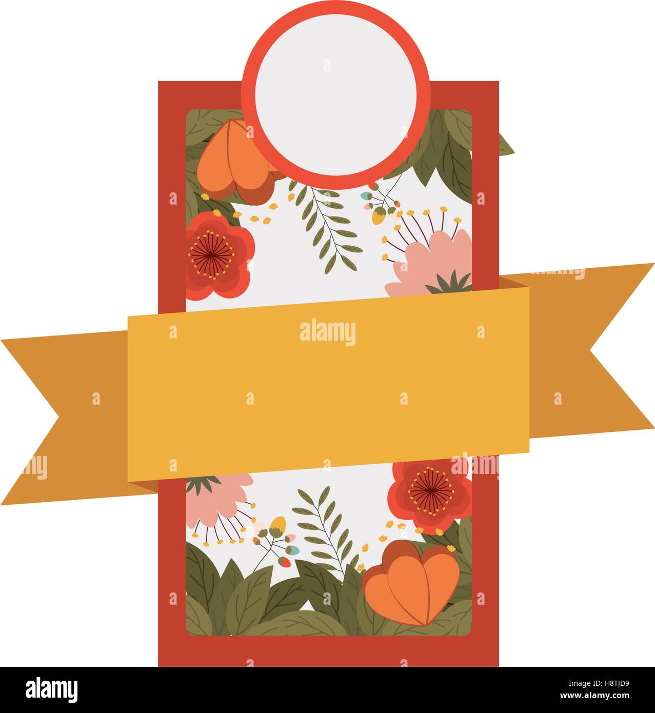 Frame of flowers with ribbon icon. Decoration rustic garden floral ...