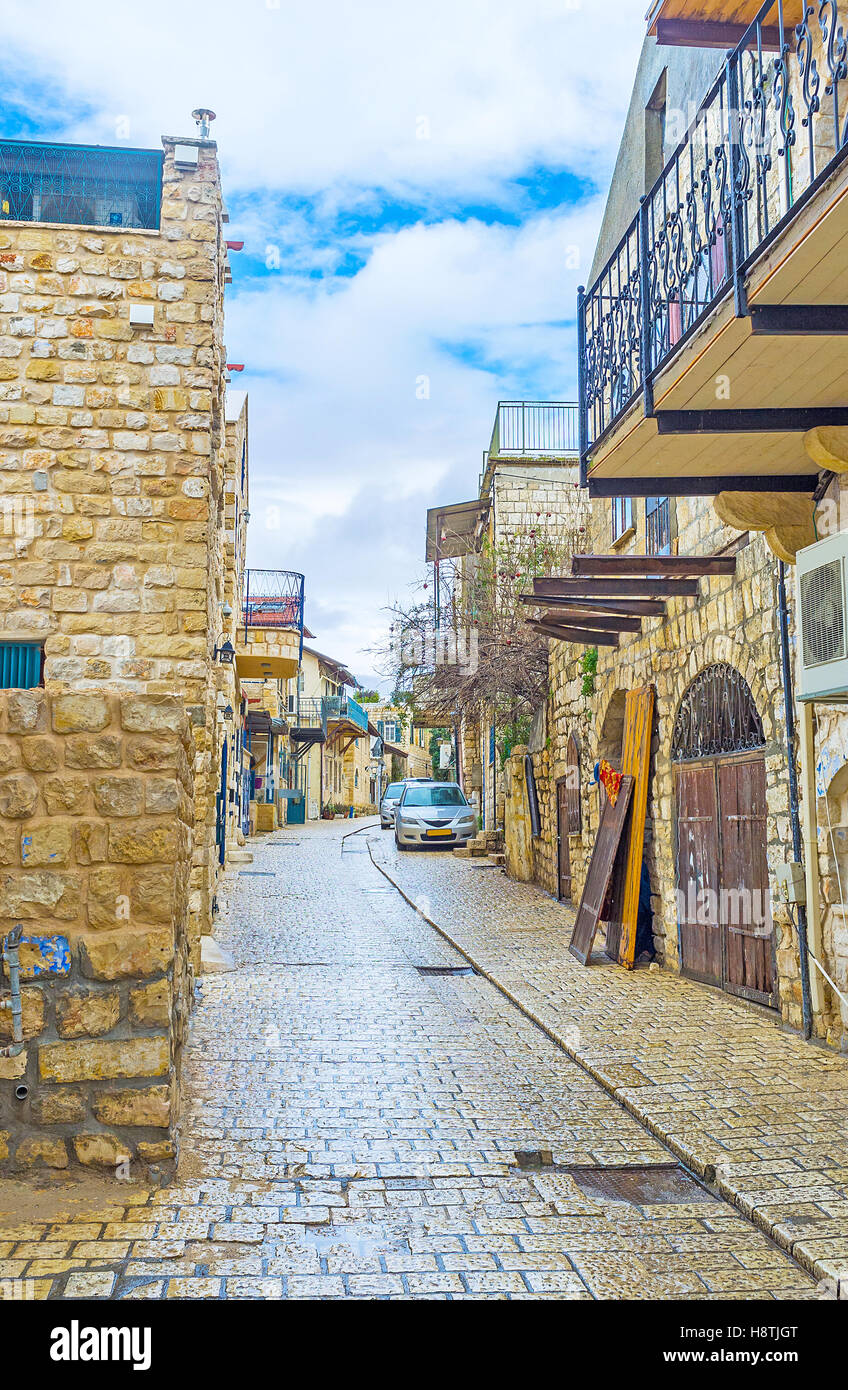 The old town of Safed looks clean and empty after the hard rain, the ...