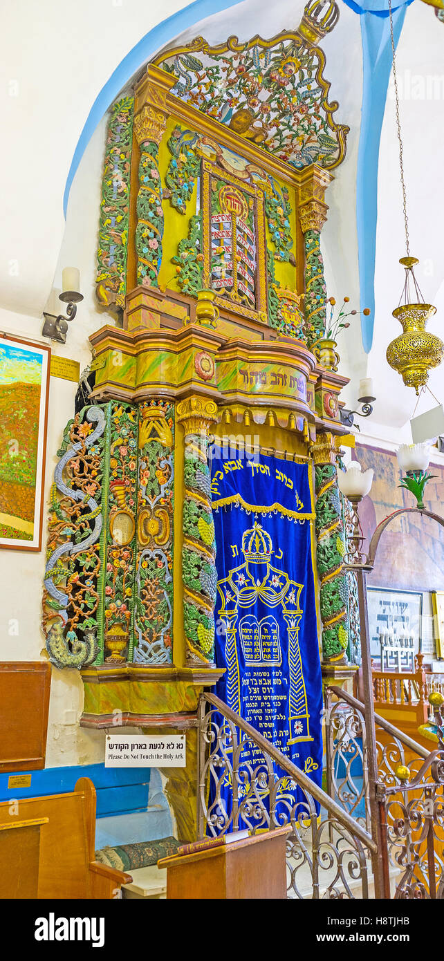 The carved medieval Torah Arc in Ari Ashkenazi Synagogue, decorated ...