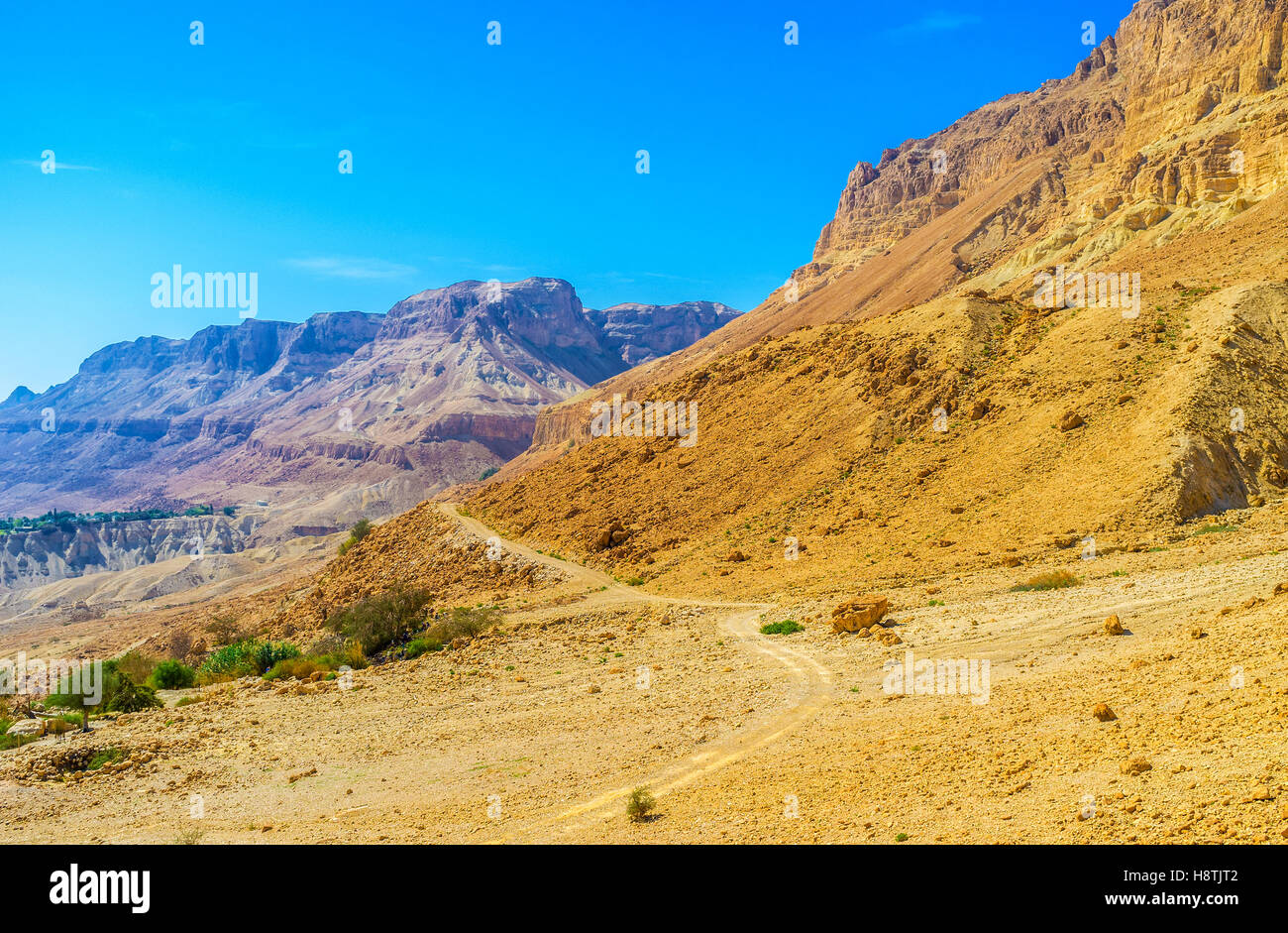 The narrow footpath connects two scenic canyons of Ein Gedi Nature ...