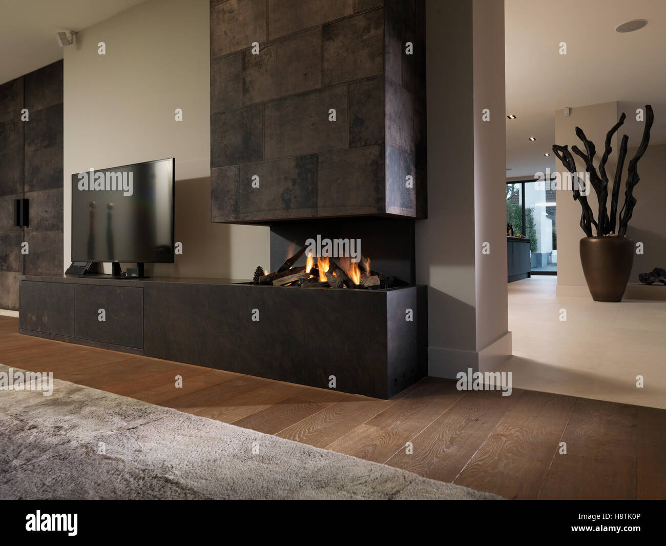 modern living room interior with fireplace Stock Photo - Alamy