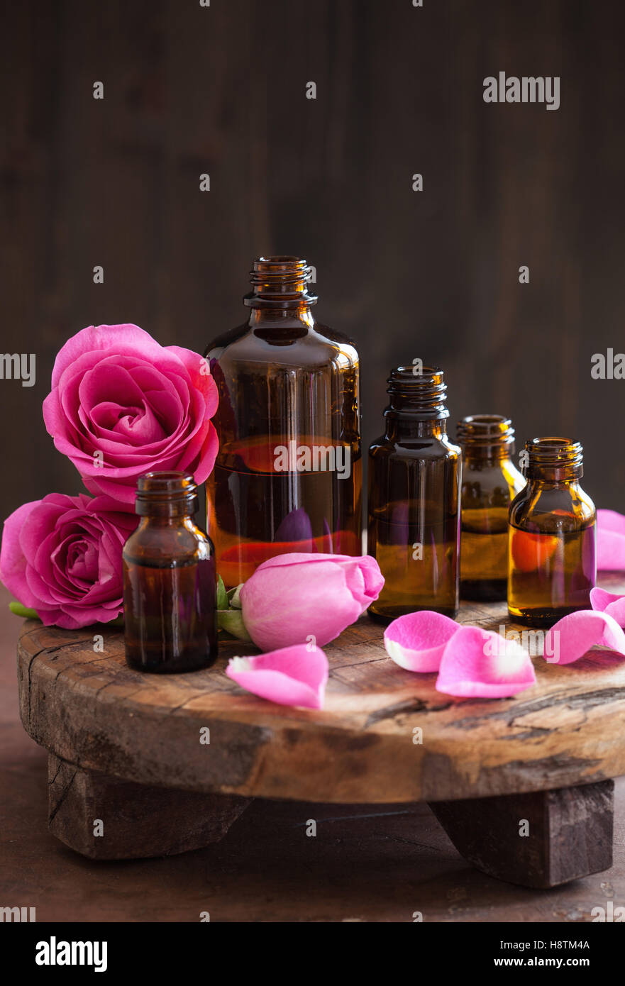 essential oil and rose flowers aromatherapy spa perfumery Stock Photo ...