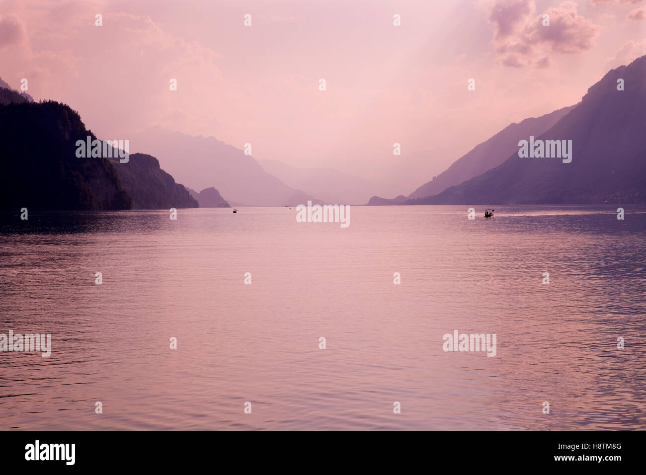 swiss lake at sunset in brienz, Switzerland Stock Photo - Alamy