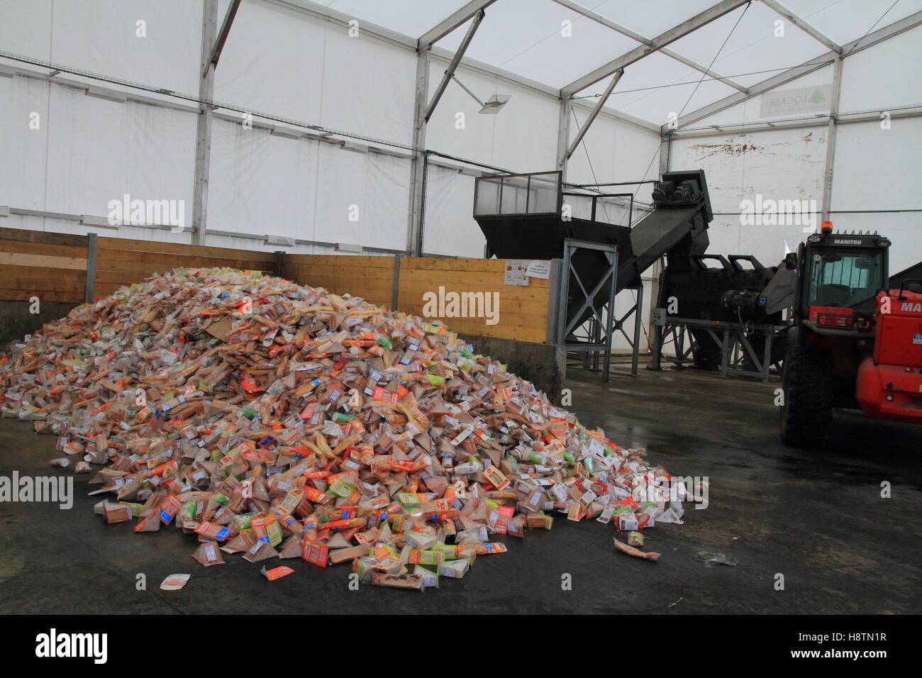 Food waste. Recycling of expired sandwiches from a large shop. Veolia ...