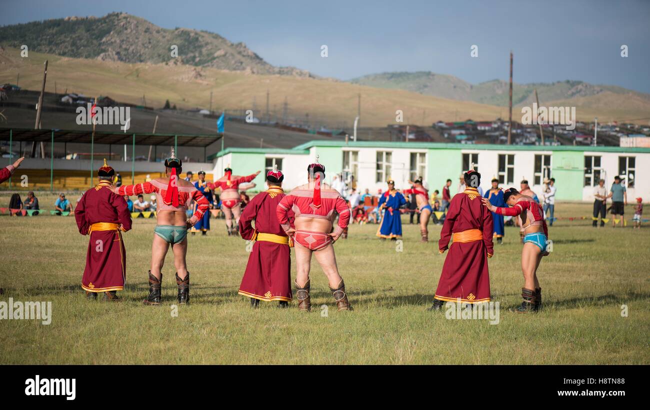 Mongolian wrestling, Eagle Dance - Naadam Festival Tsetserleg Stock ...