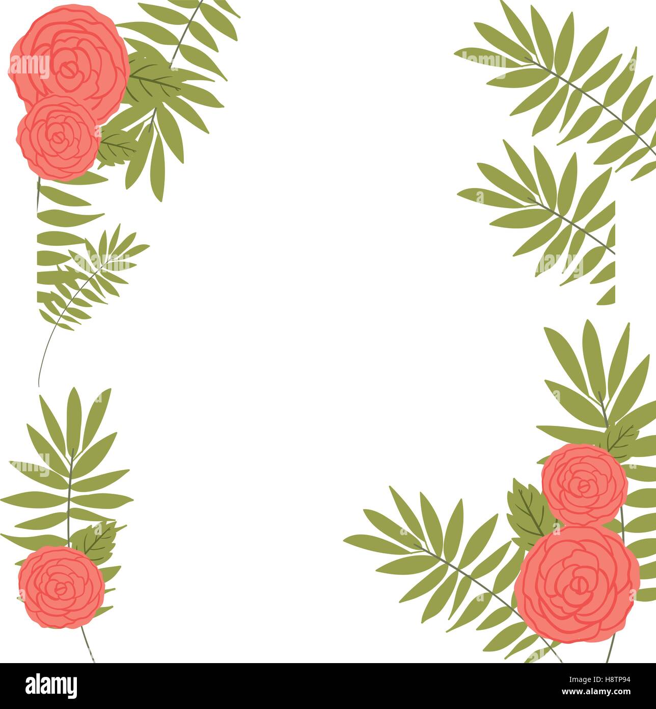 Flowers and leaves frame icon. Decoration rustic garden floral nature ...