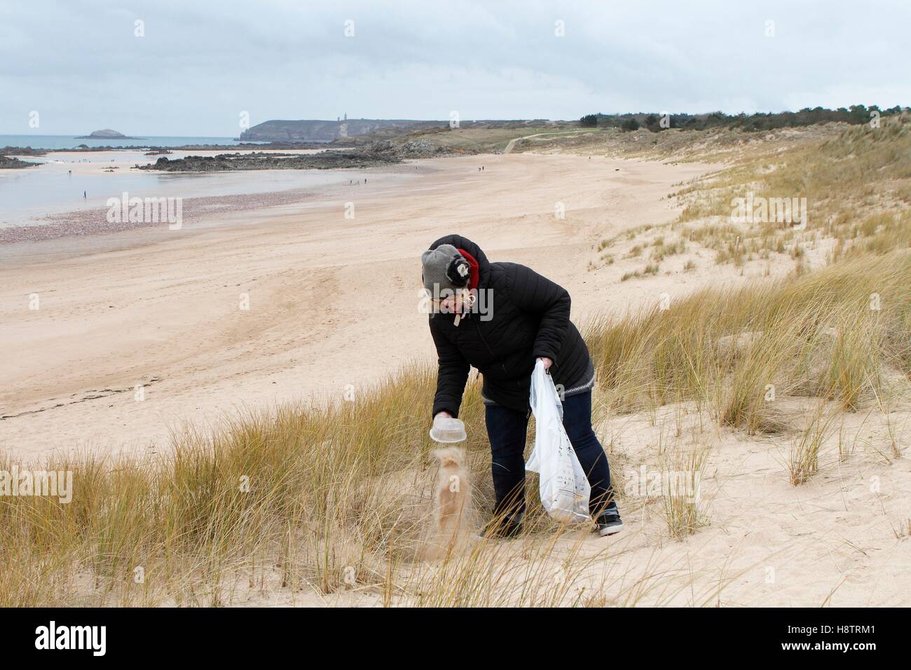 Cleaning the beach of the Anse du Croc, Brittany, France Stock Photo ...