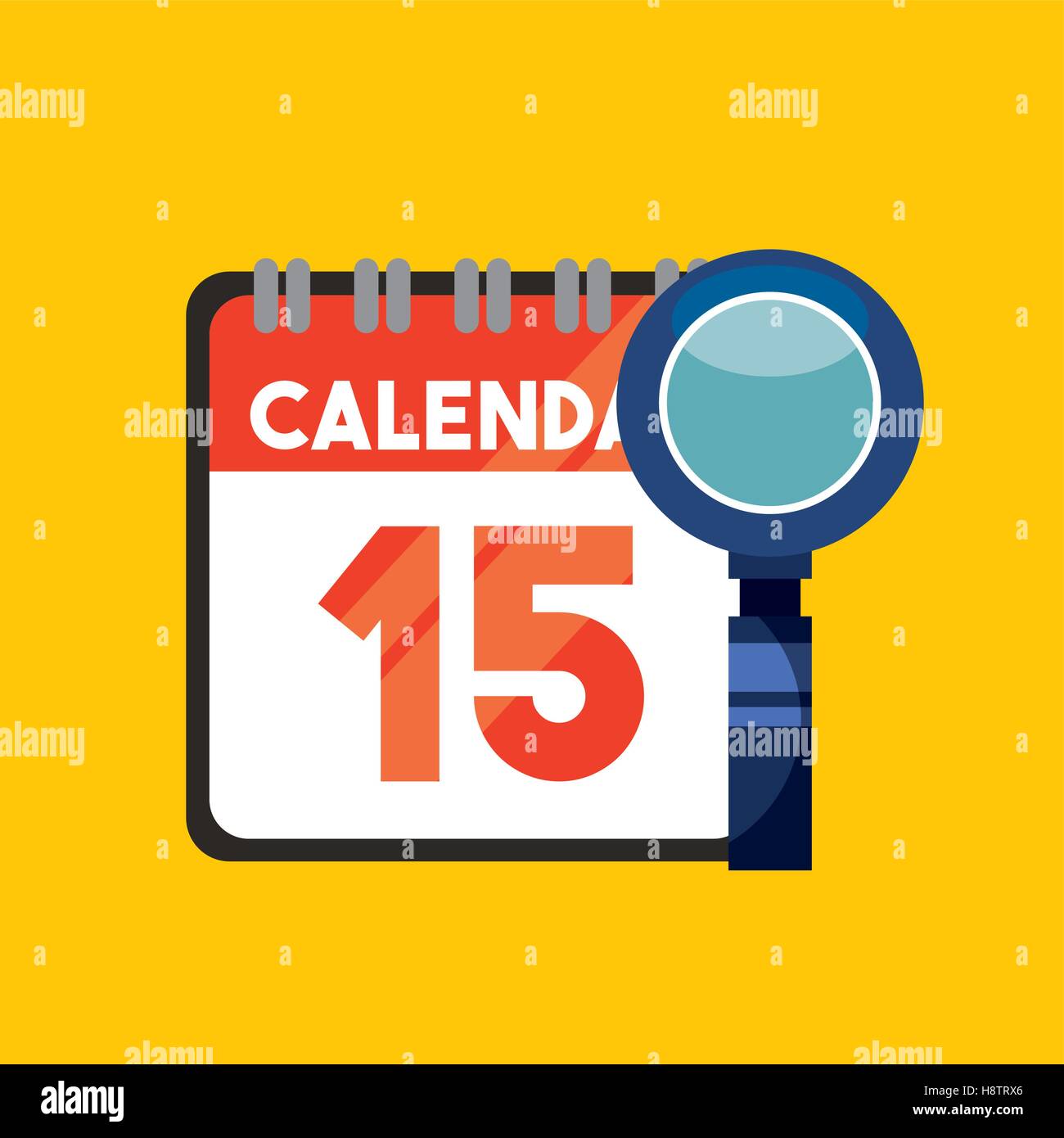 calendar and magnifying glass icon over yellow background. vector ...