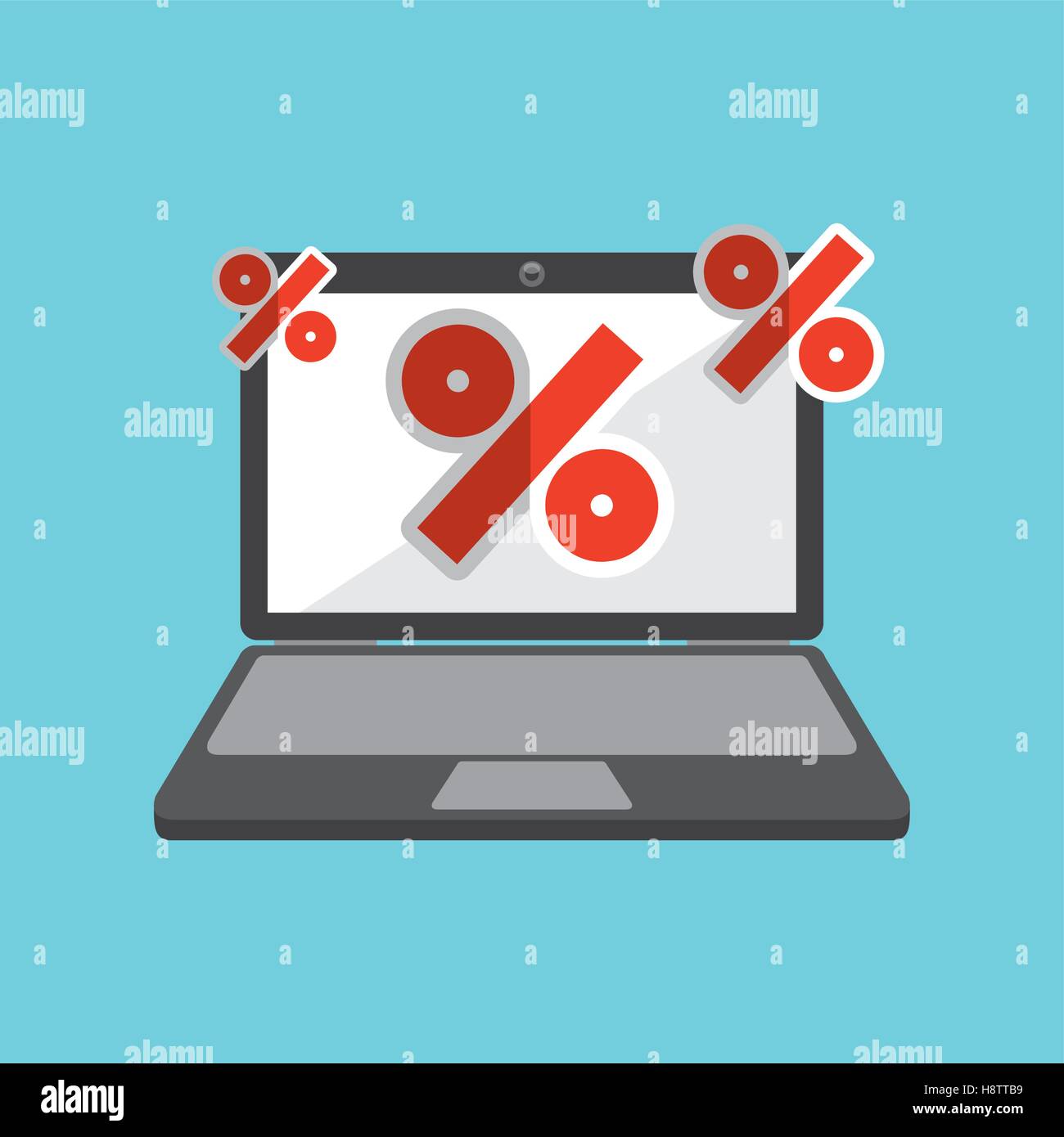 laptop computer with percentage icons in red color over blue background ...