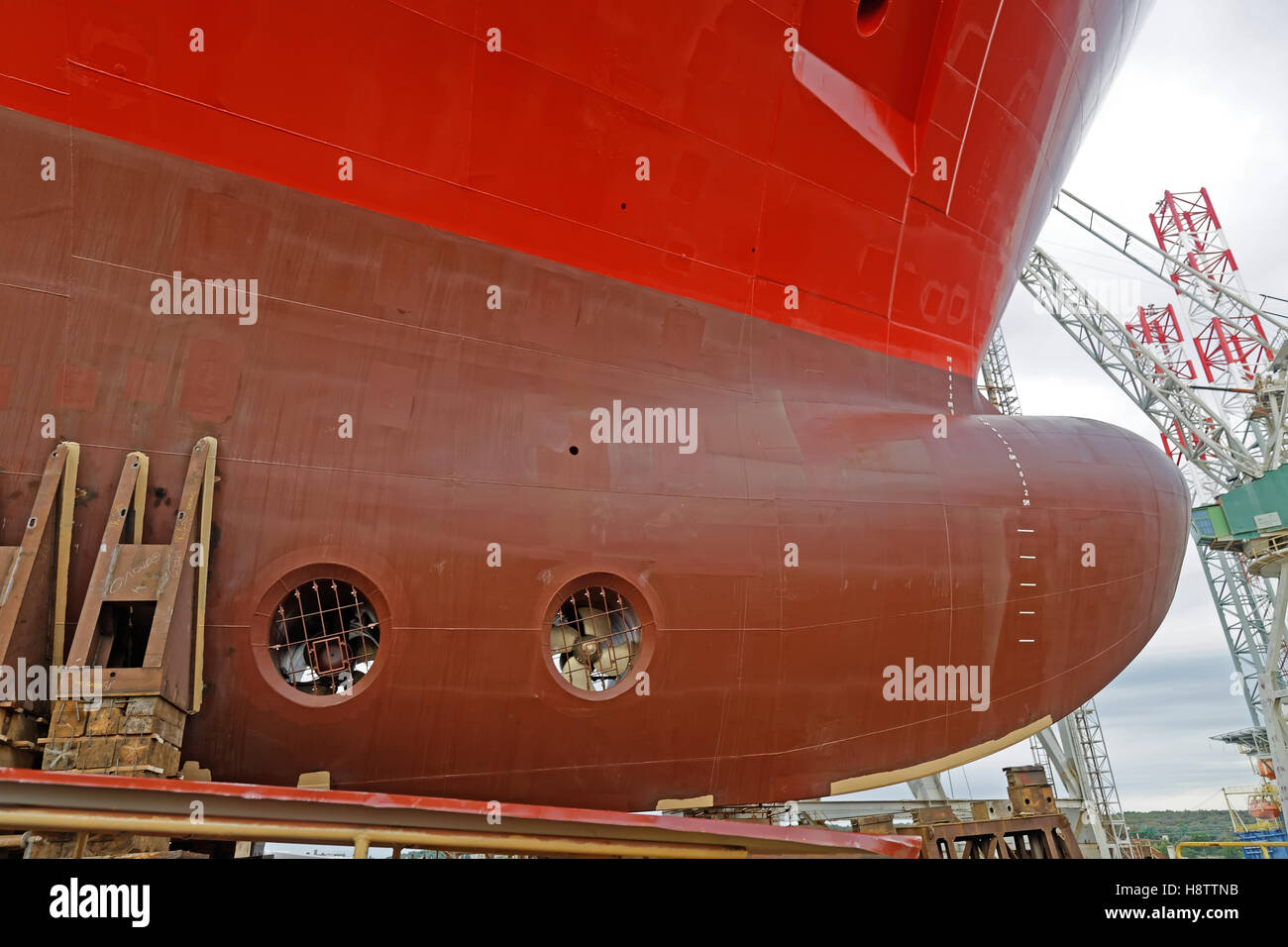 prow of cargo ship before launching Stock Photo - Alamy