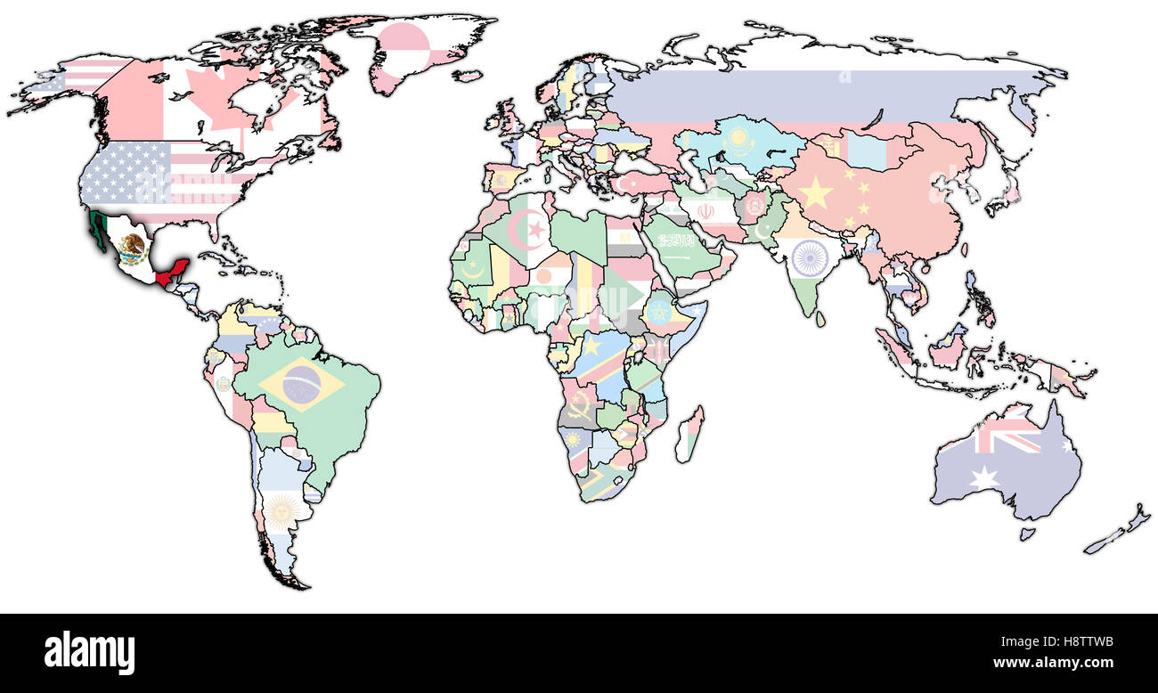 old political map of world with flag of mexico Stock Photo - Alamy