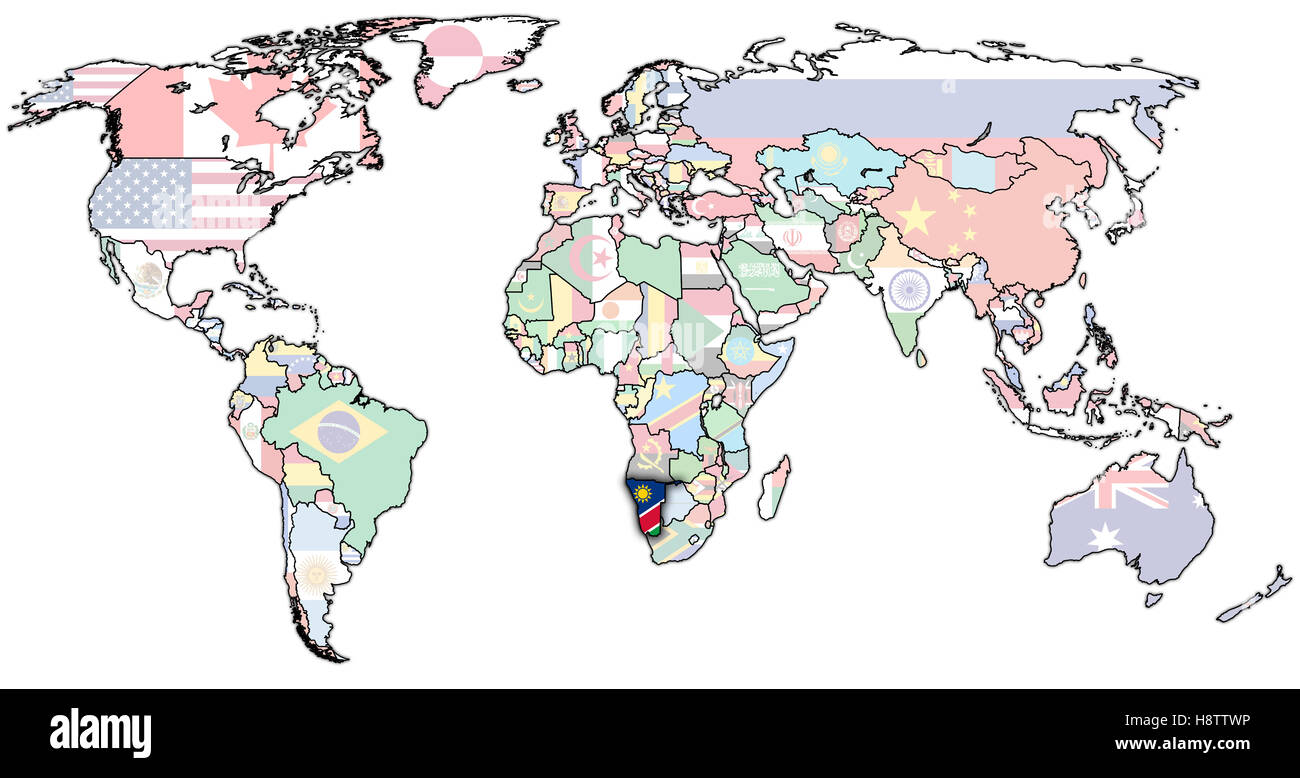 old political map of world with flag of namibia Stock Photo - Alamy