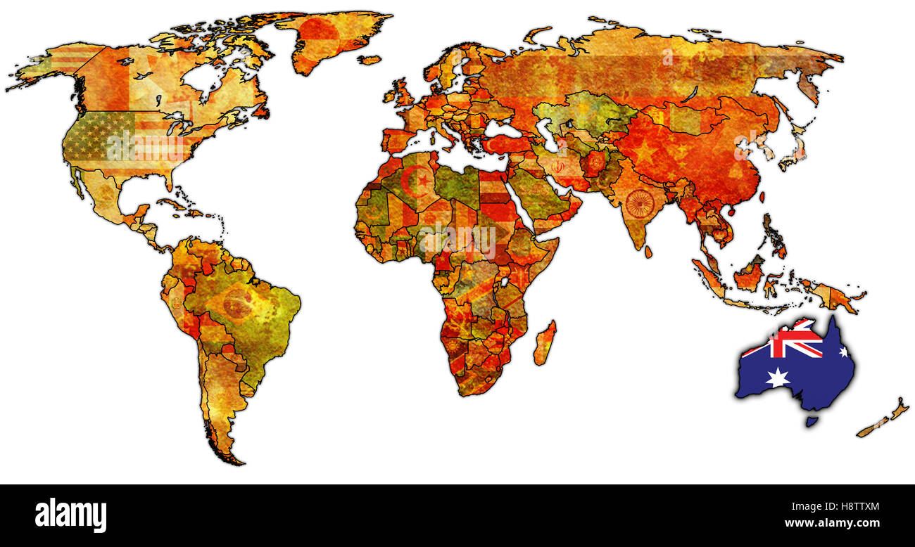 old political map of world with flag of australia Stock Photo - Alamy
