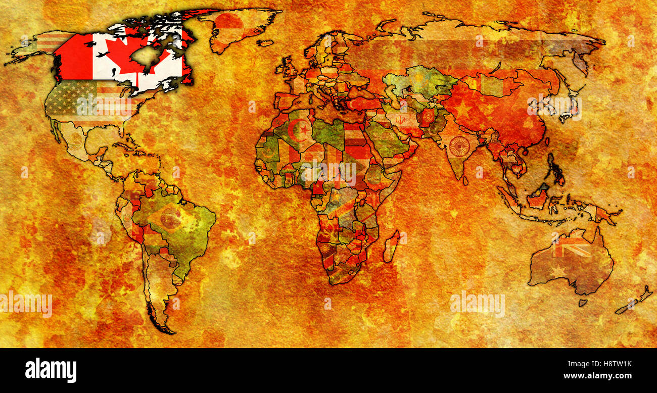 old political map of world with flag of canada Stock Photo - Alamy