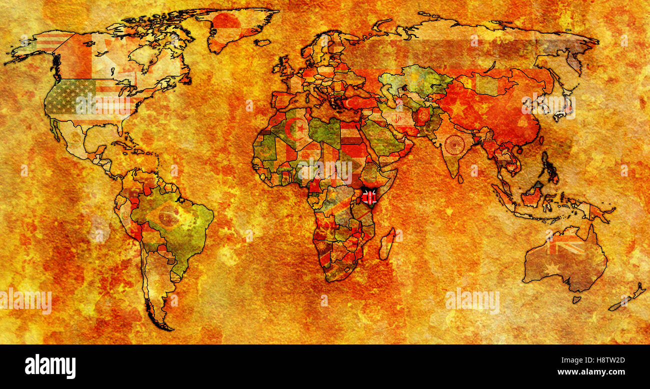old political map of world with flag of kenya Stock Photo - Alamy