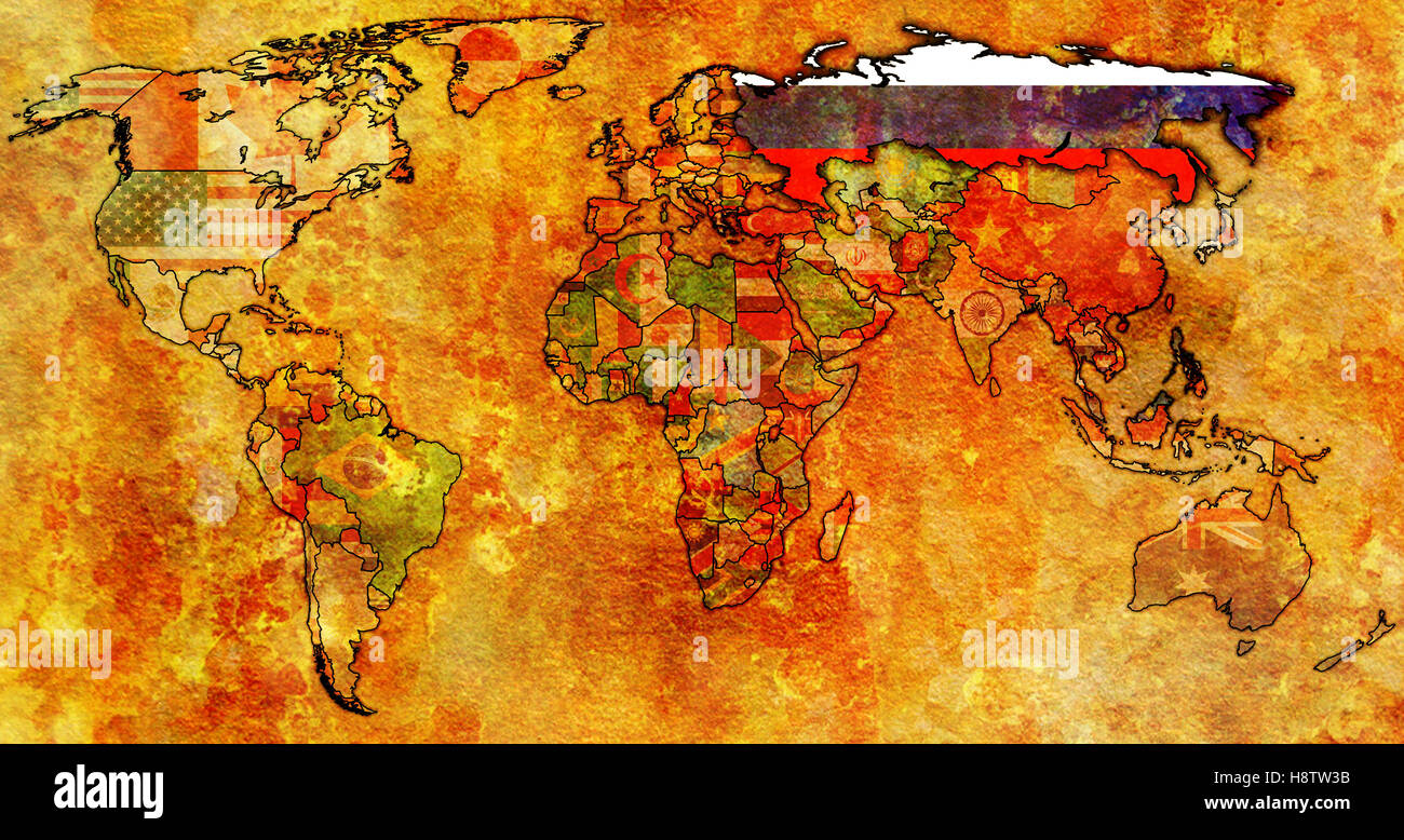 old political map of world with flag of russia Stock Photo - Alamy
