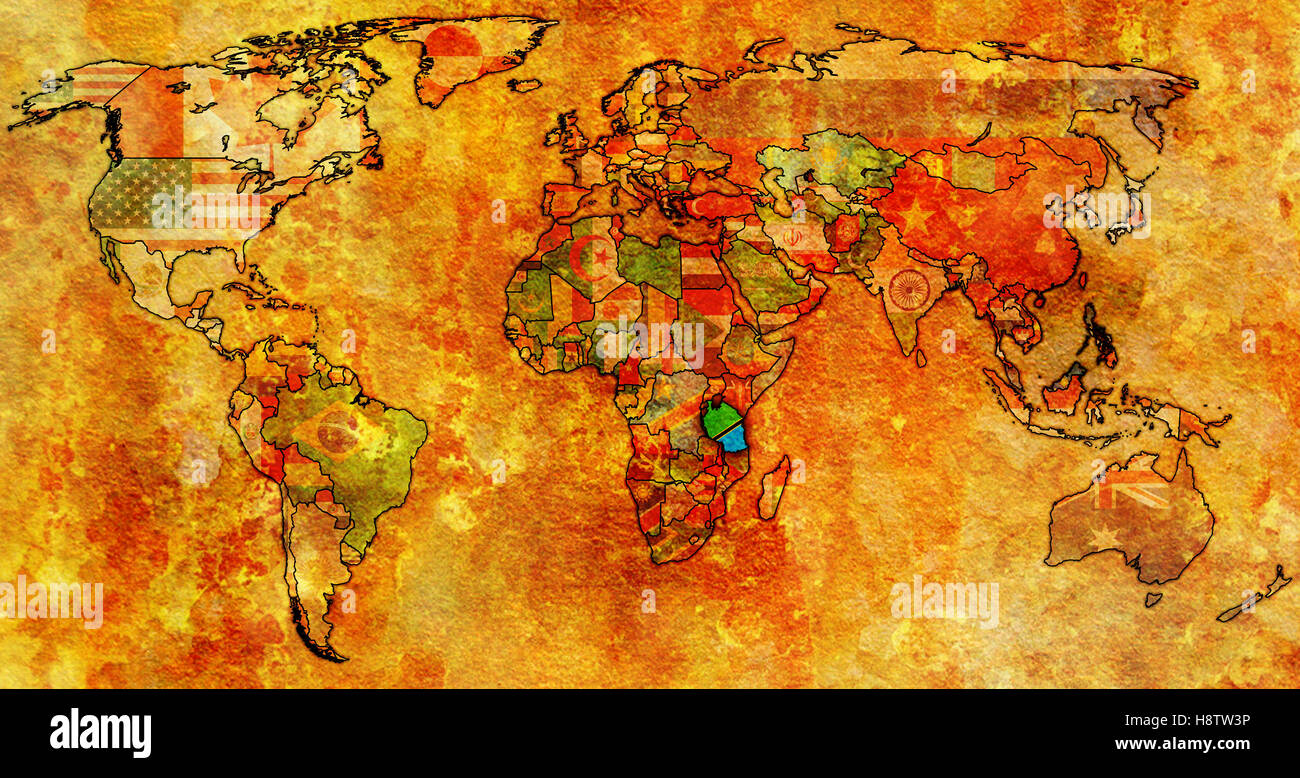 old political map of world with flag of tanzania Stock Photo - Alamy