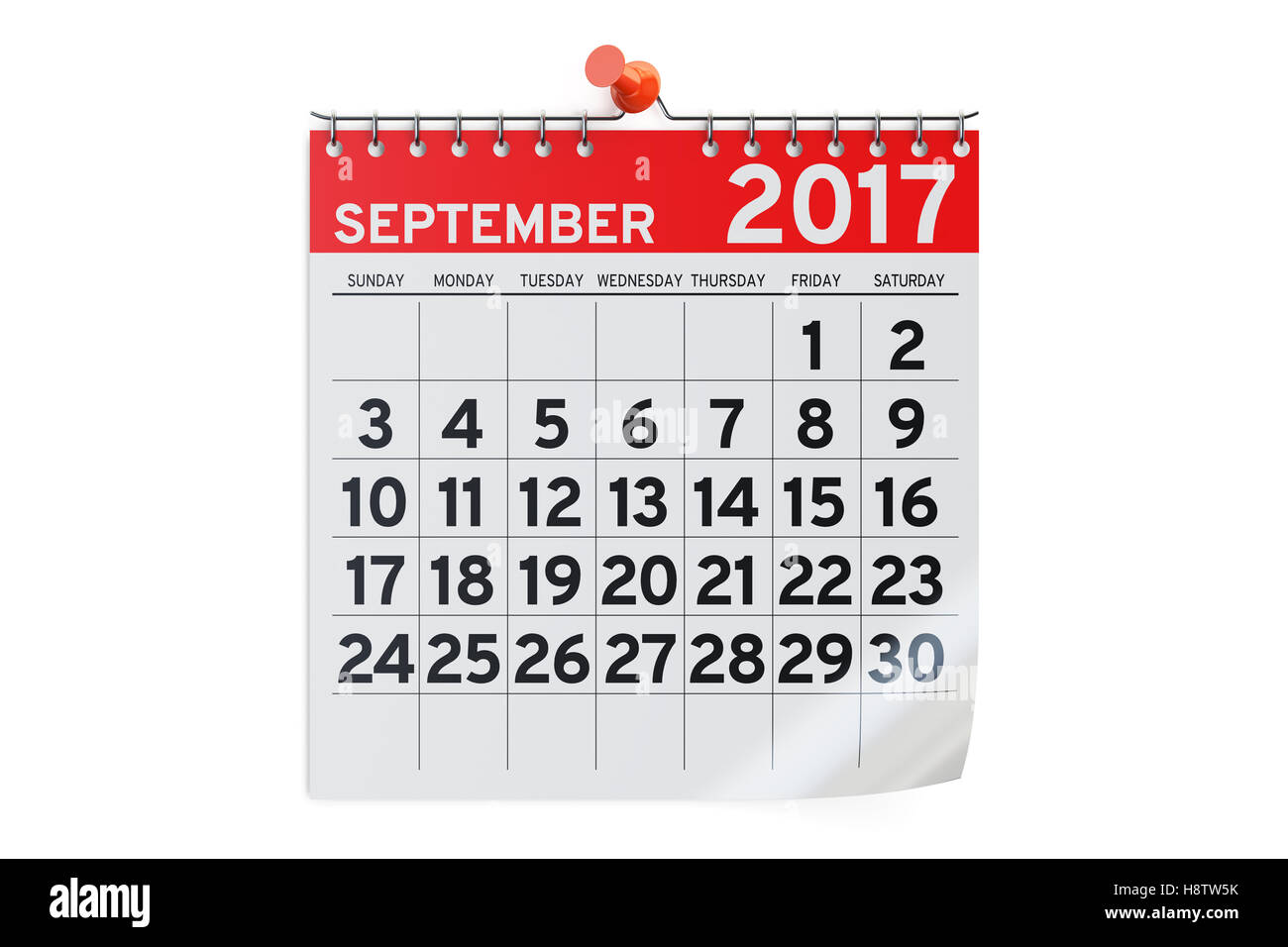 September 2017 calendar, 3D rendering isolated on white background ...