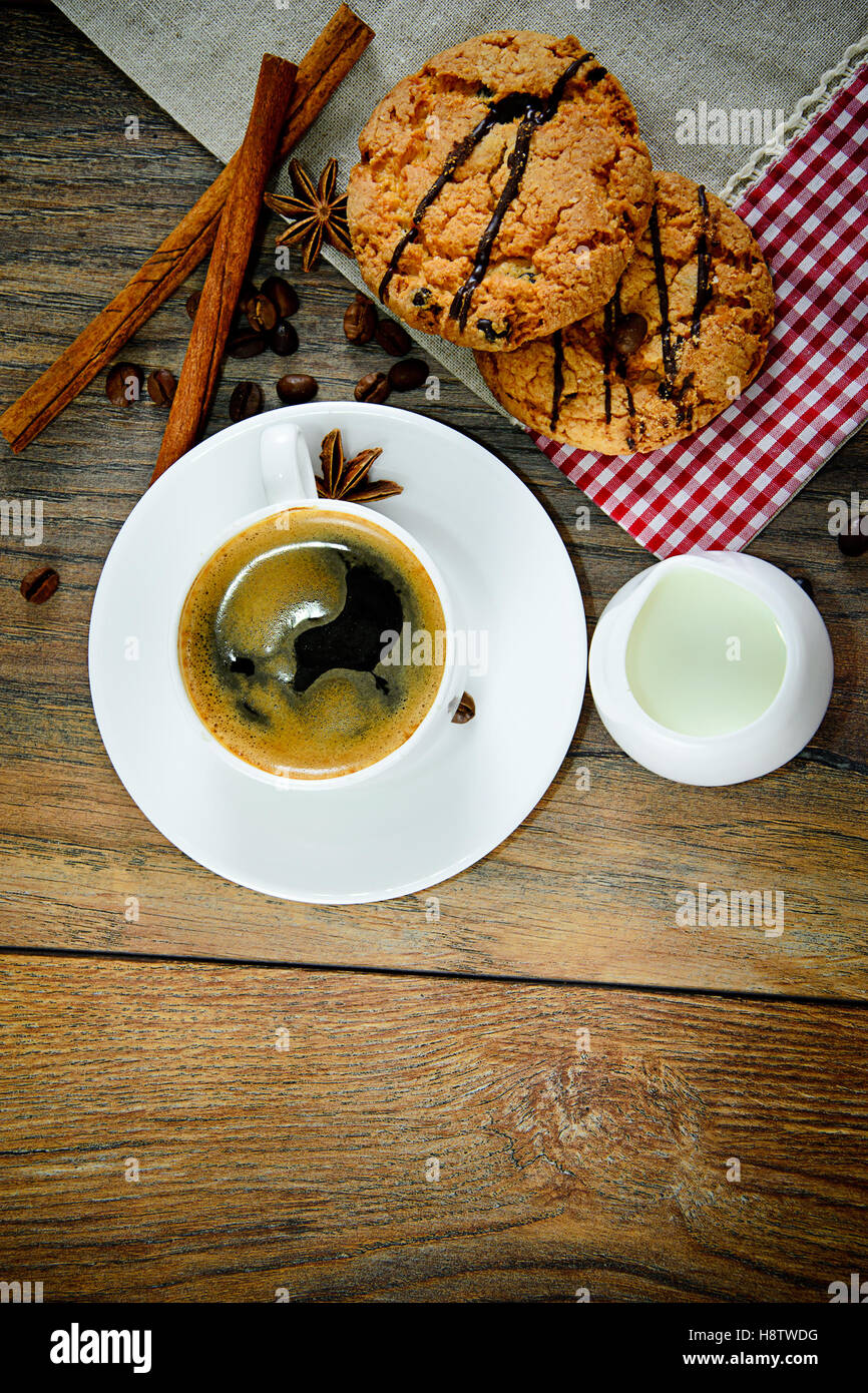Coffee with Bakery on Woody Retro Background Stock Photo - Alamy