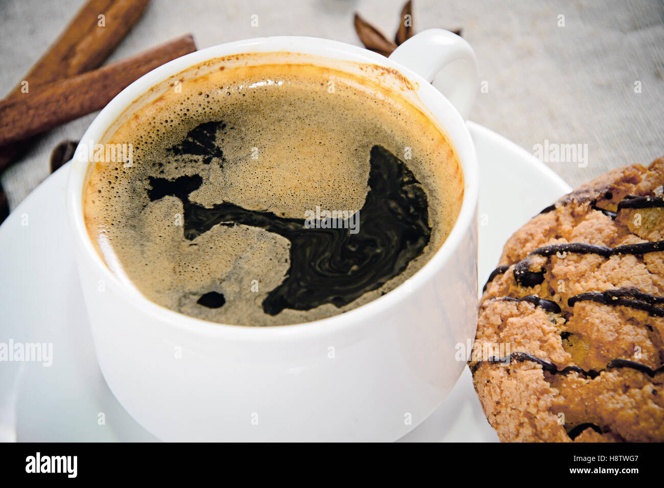Coffee with Bakery on Woody Retro Background Stock Photo - Alamy