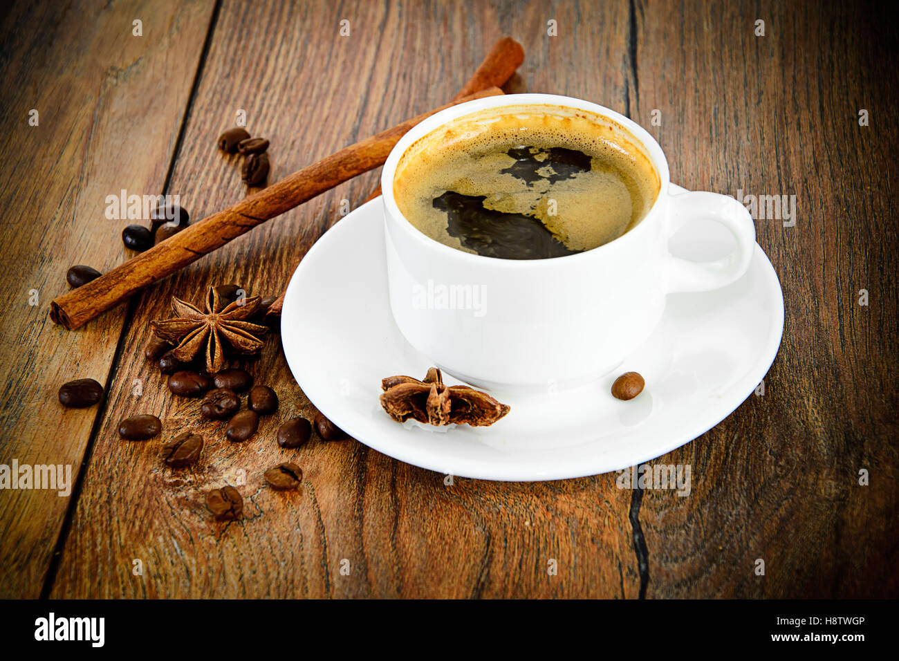 Cup of Coffee on Woody Background in Retro Vintage Style Stock Photo ...