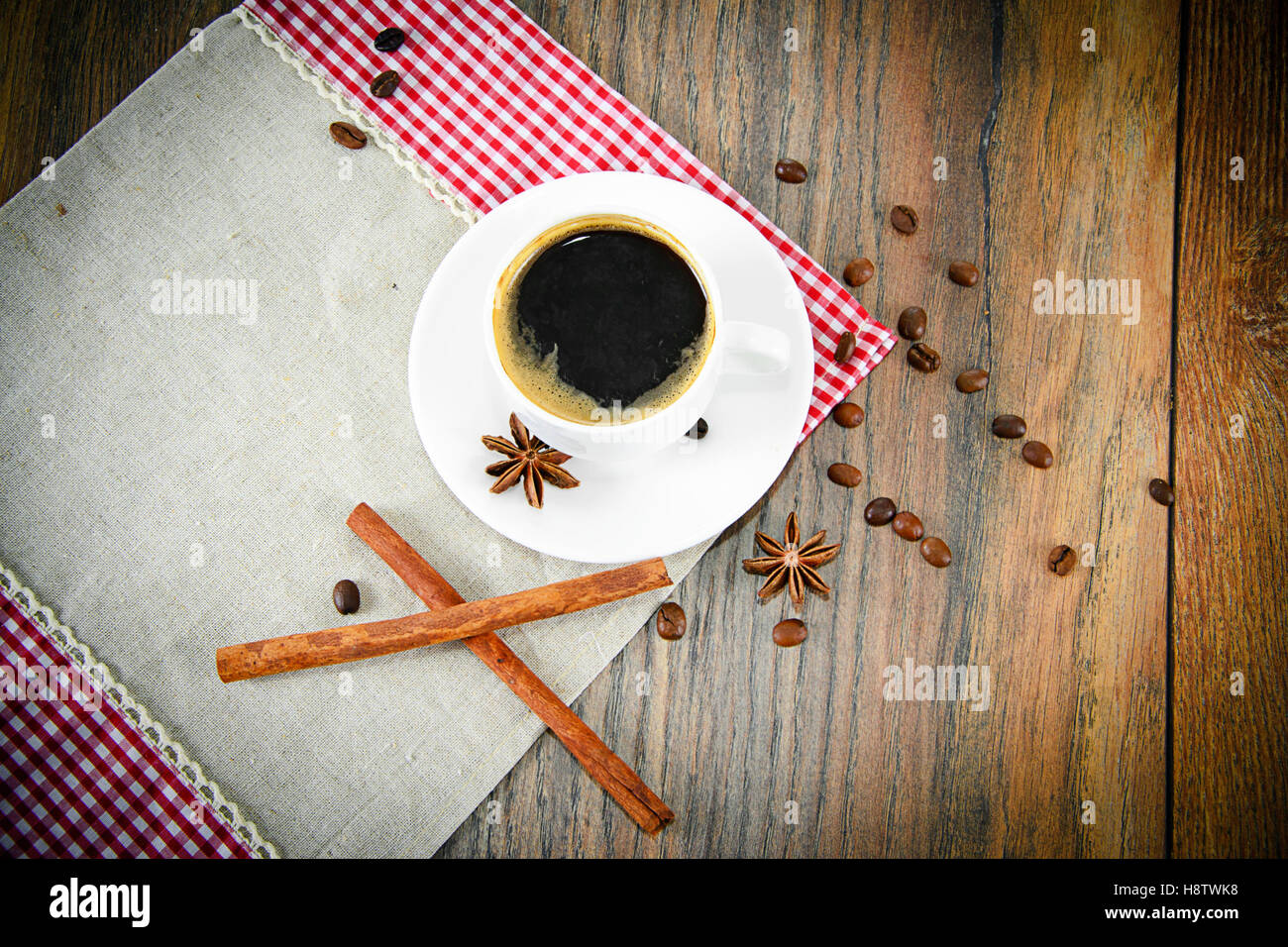 Cup of Coffee on Woody Background Stock Photo - Alamy