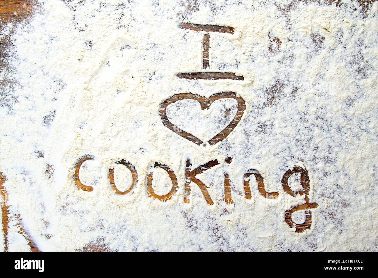 I Love Cooking Sign on Flour Stock Photo - Alamy