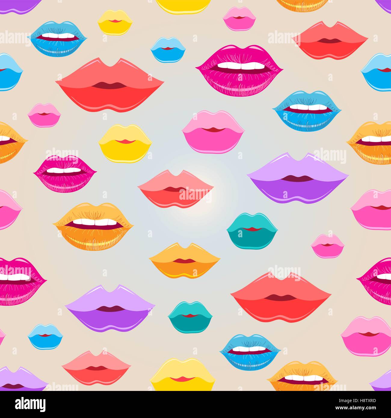 Bright vector pattern of colored lips on a light background Stock ...