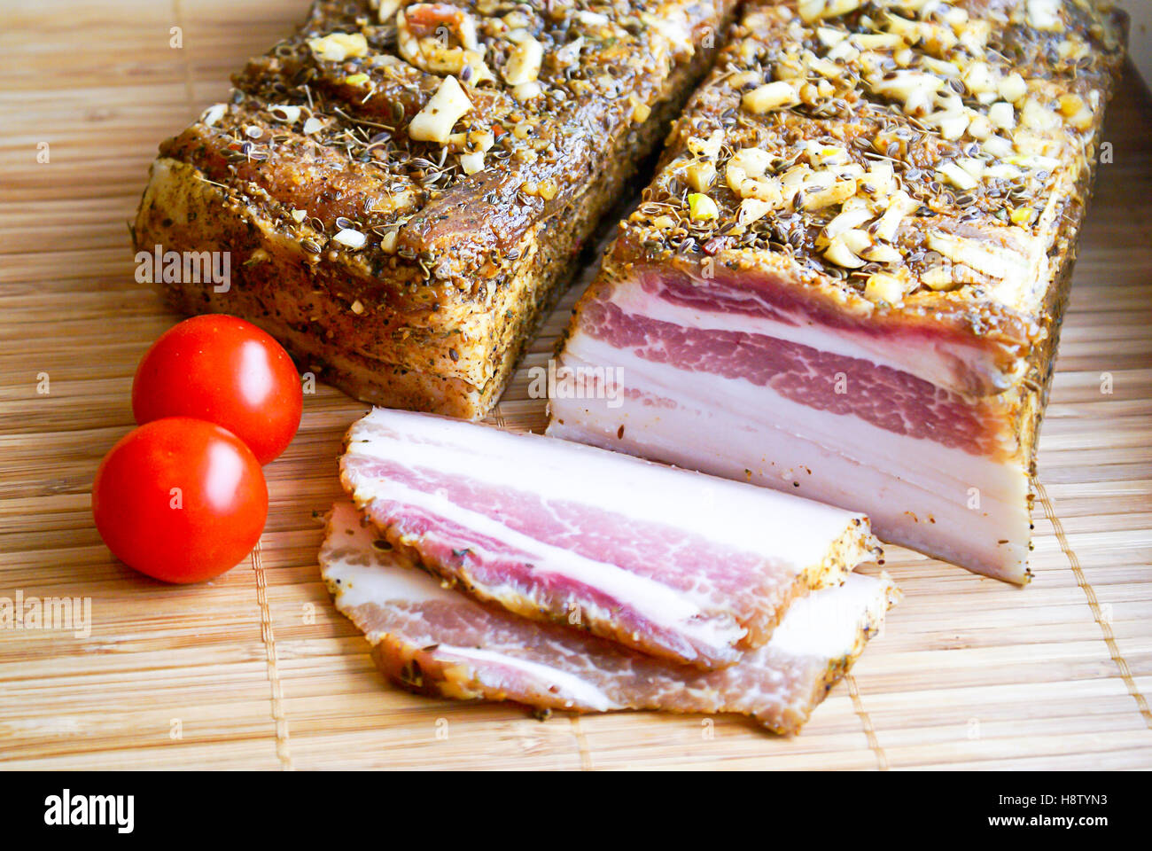 Two Pieces of Meat with Fat and Spices Stock Photo - Alamy