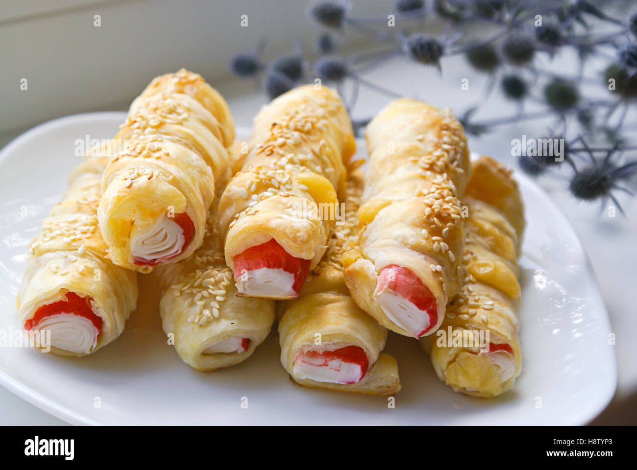 Delicious Diet Bun with Crab Sticks Stock Photo - Alamy