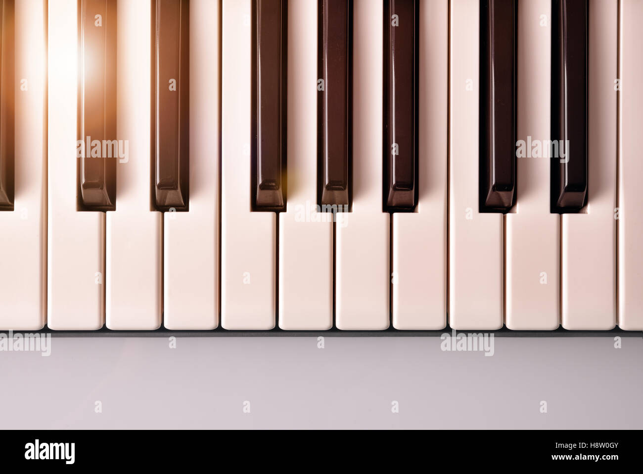 Piano keyboard with golden shine. Horizontal Composition.Top view Stock ...