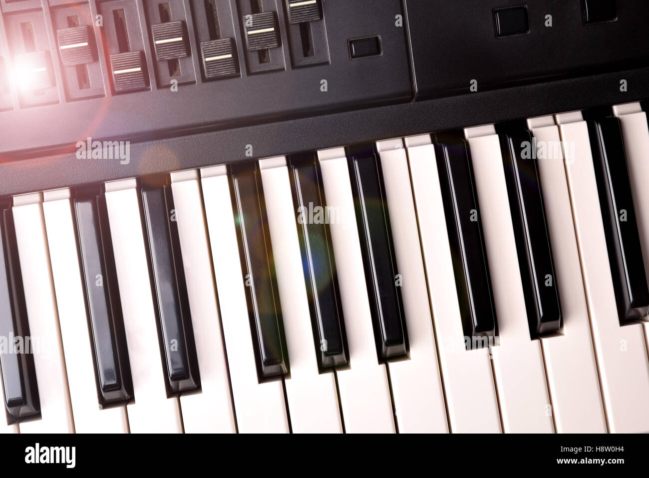 Synthesizer keyboard with shine. Horizontal Composition.Top view Stock ...