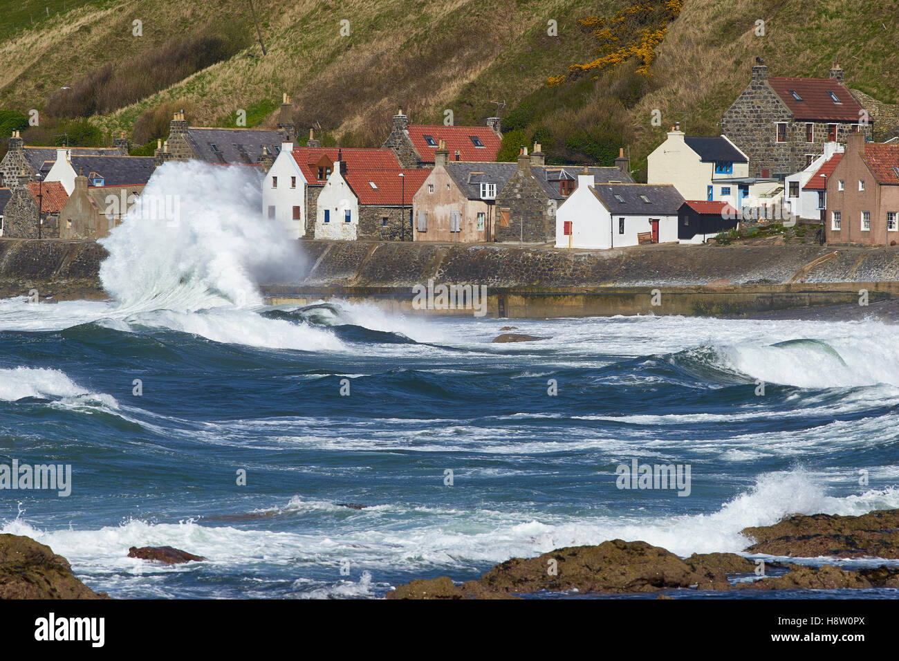 Waves breaking at Crovie, Aberdeenshire, Scotland Stock Photo - Alamy