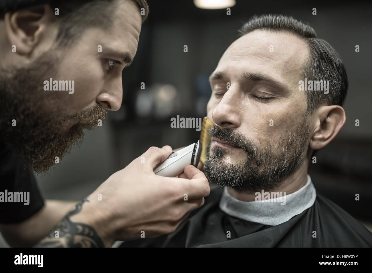 Barber trimming man hi-res stock photography and images - Alamy