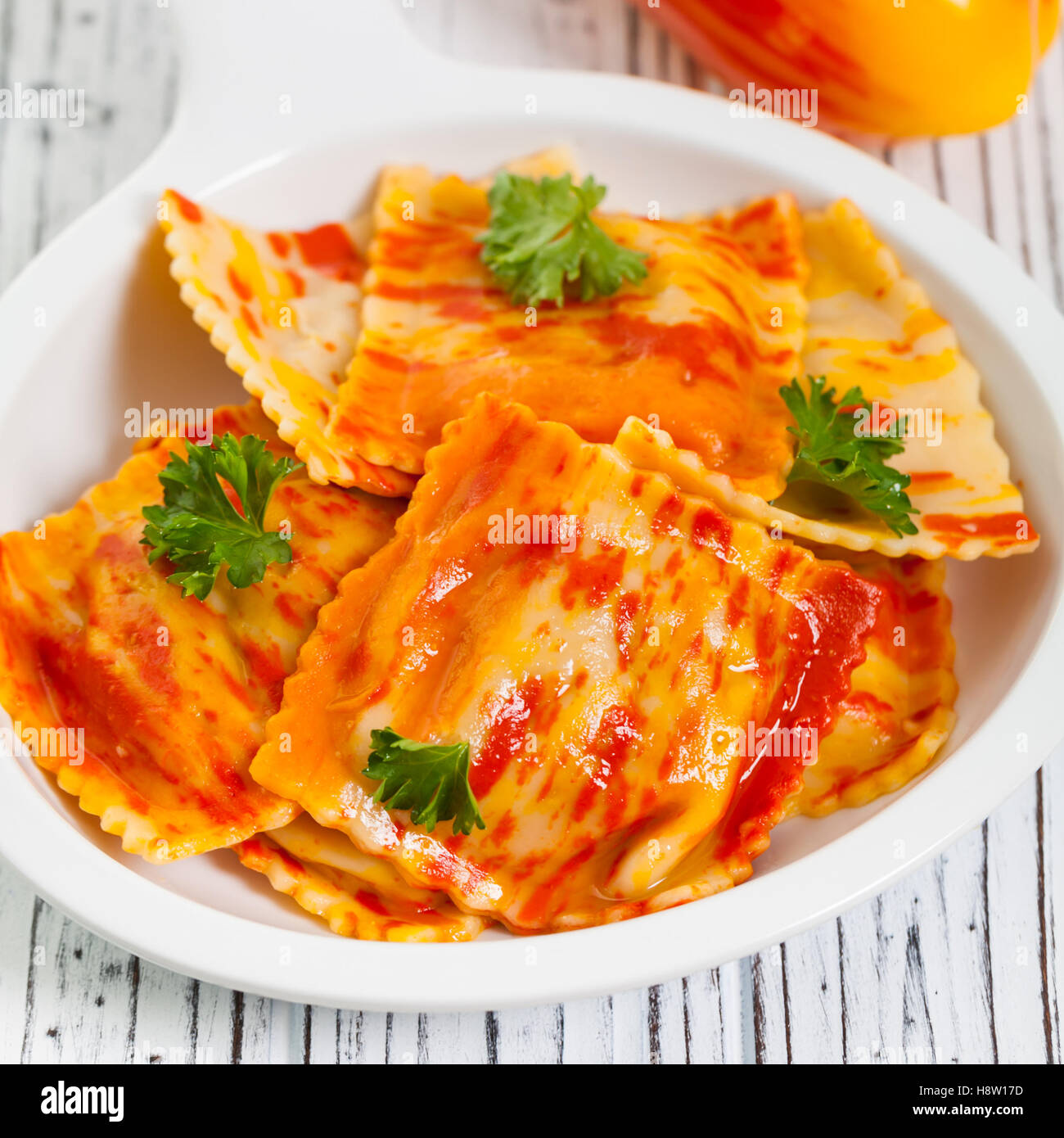Roasted Bell Pepper Ravioli Stock Photo - Alamy