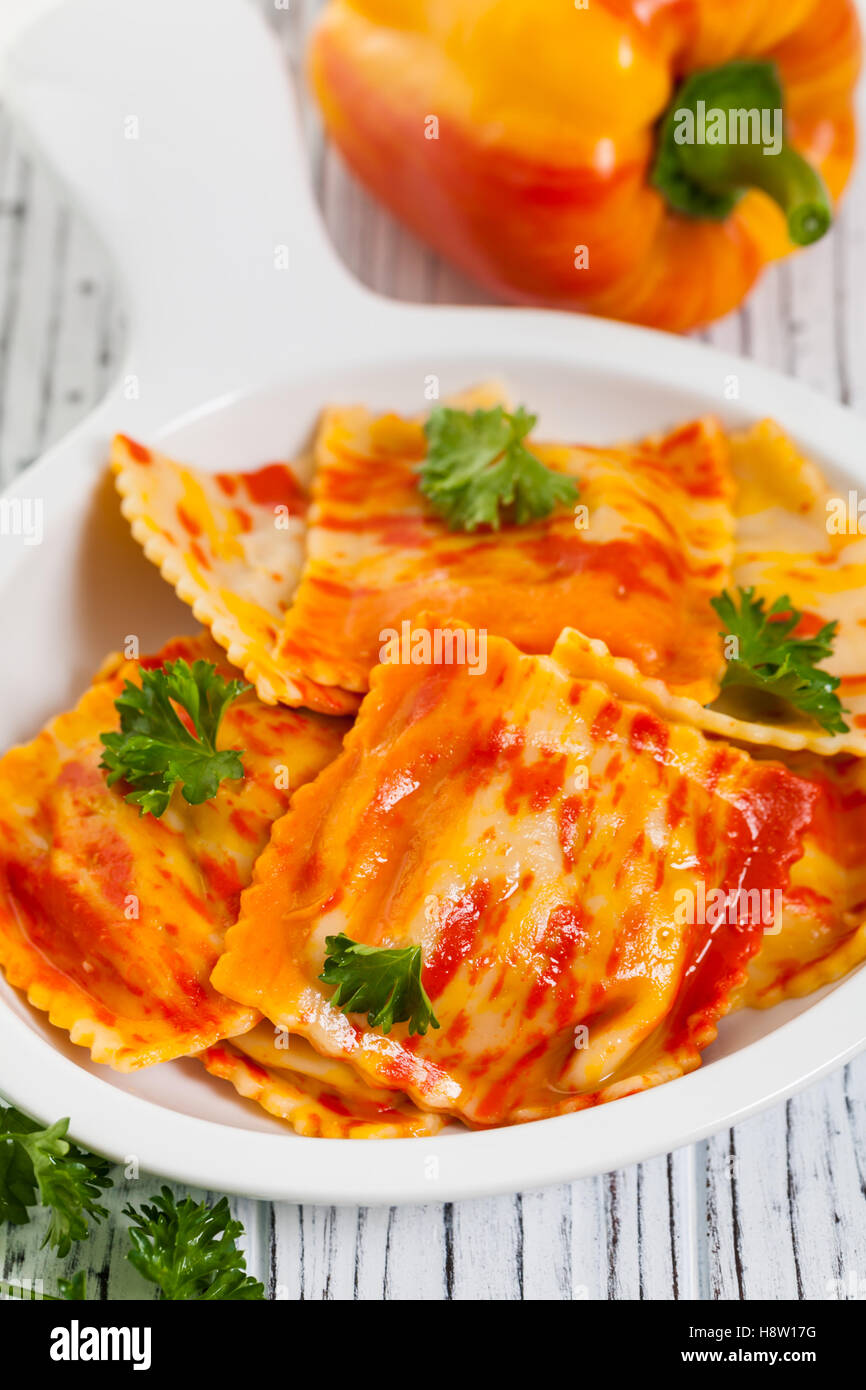 Roasted Bell Pepper Ravioli Stock Photo - Alamy