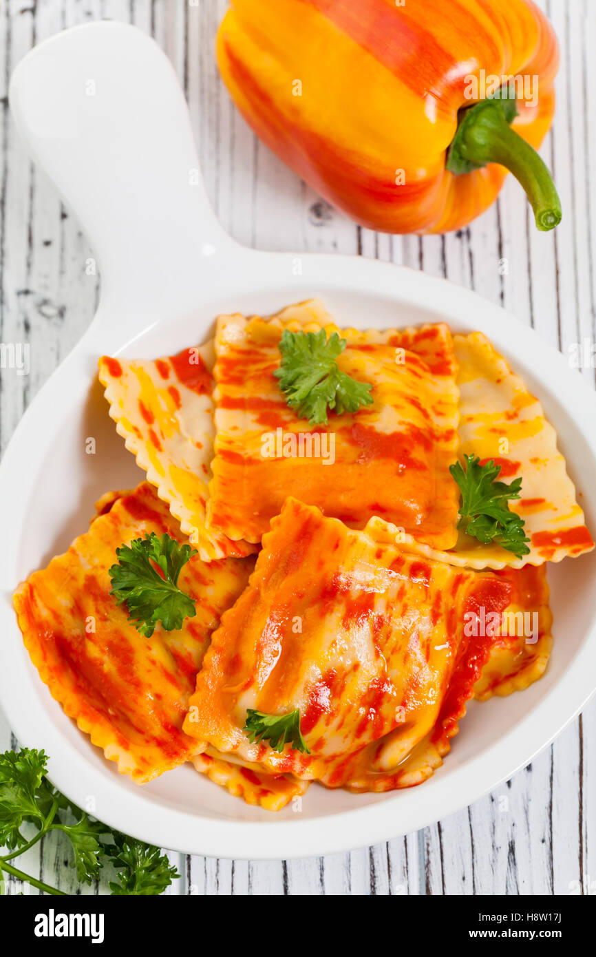 Roasted Bell Pepper Ravioli Stock Photo - Alamy