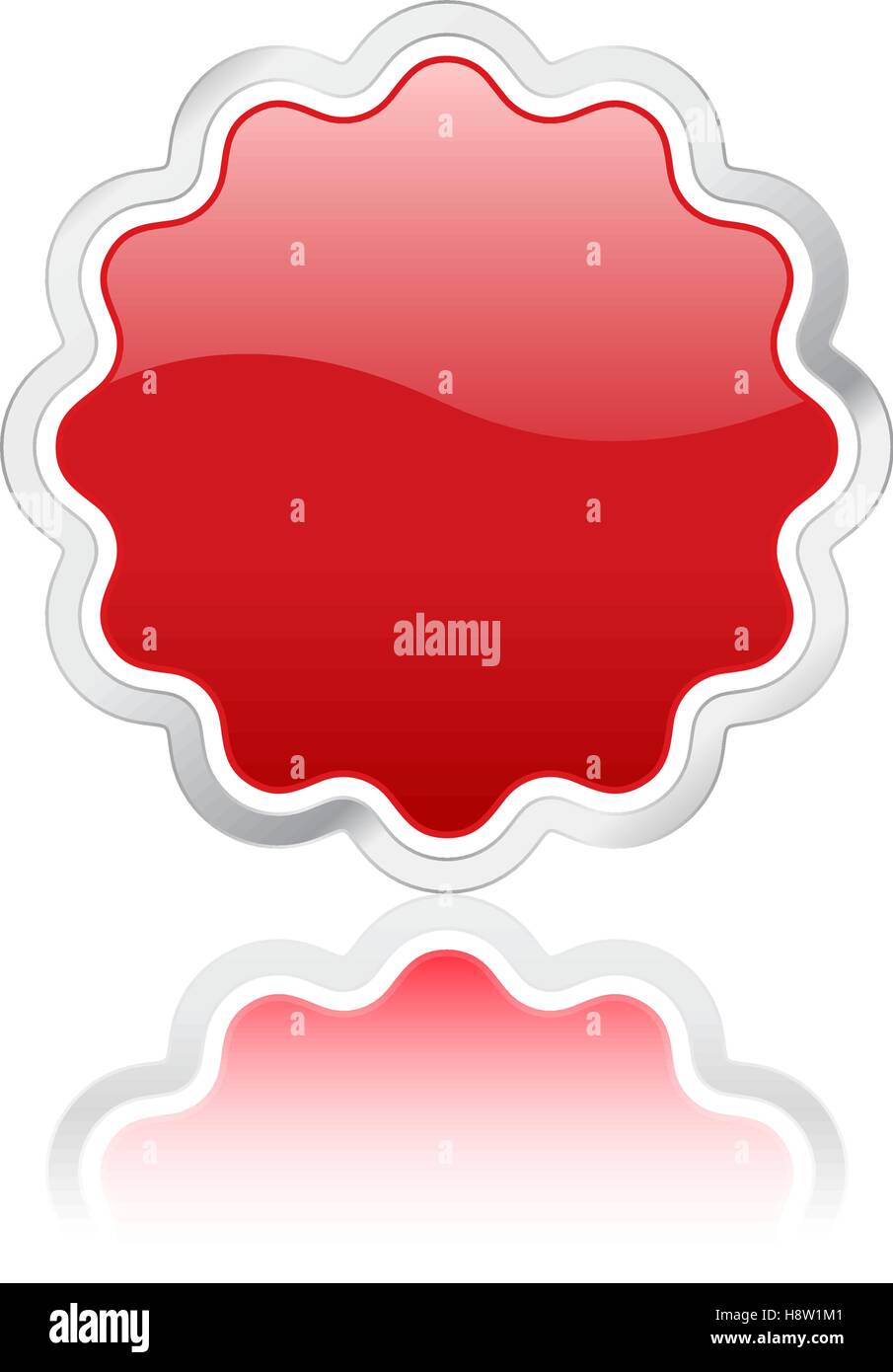 Red badge icon with metal contour, isolated on a white background ...
