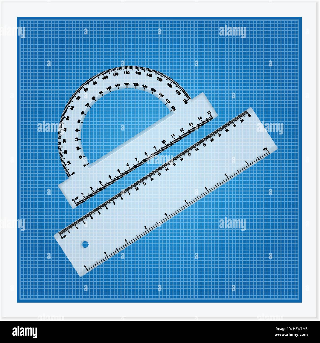 Blueprint and ruler instruments on a white background Stock Vector ...