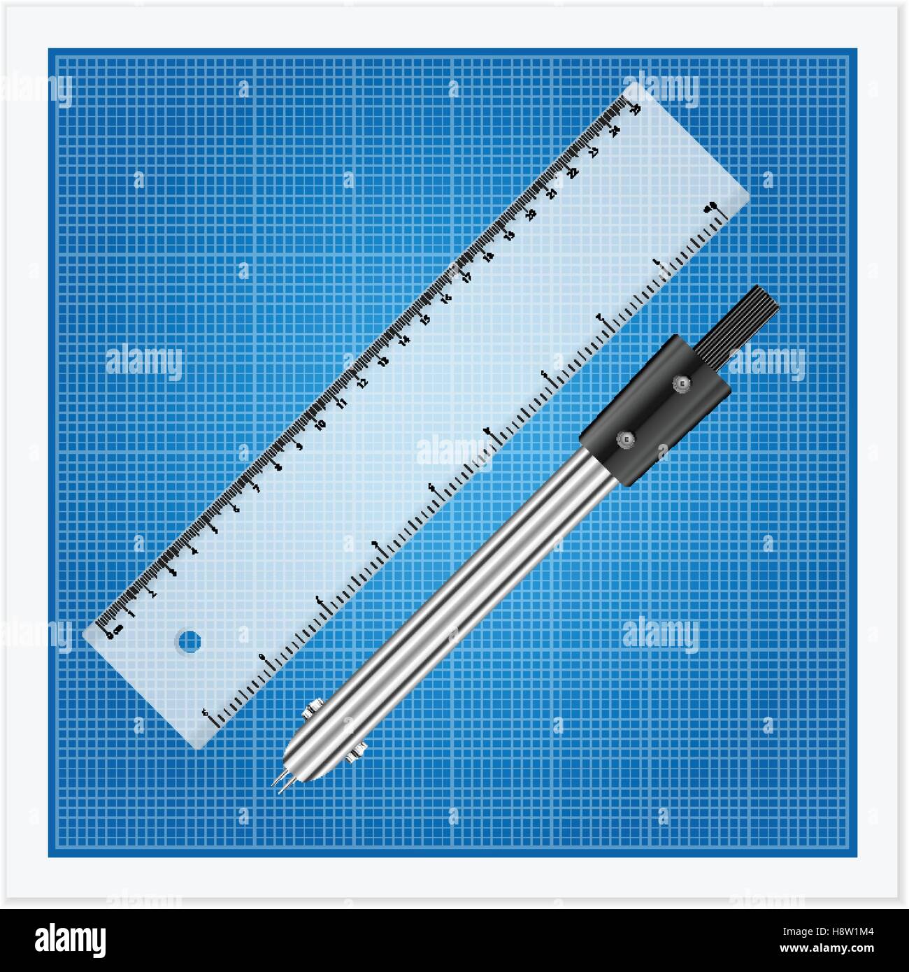 Blueprint and ruler instruments on a white background Stock Vector ...