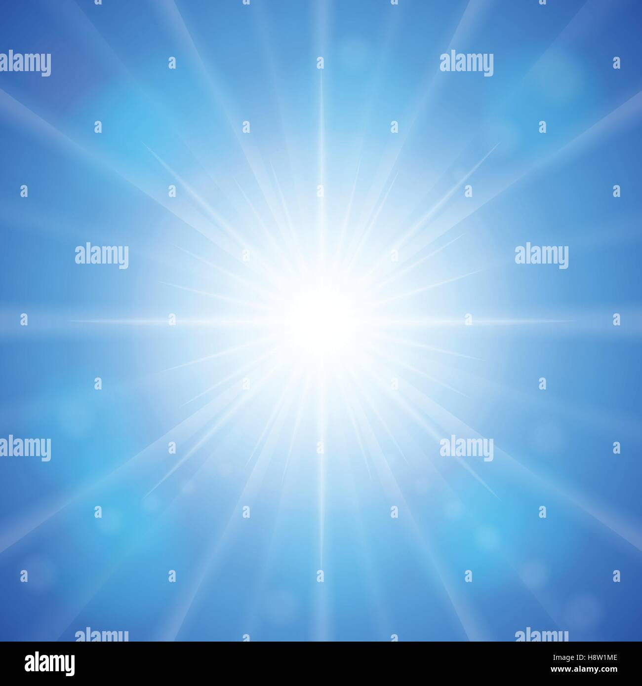 Sun with sunbeam on a blue sky. Vector illustration Stock Vector Image ...