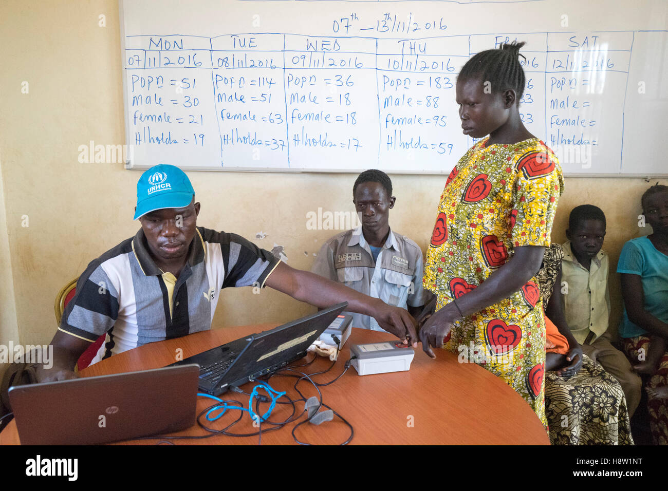 On the boarders of South Sudan and Uganda. UNHCR worker taking ...