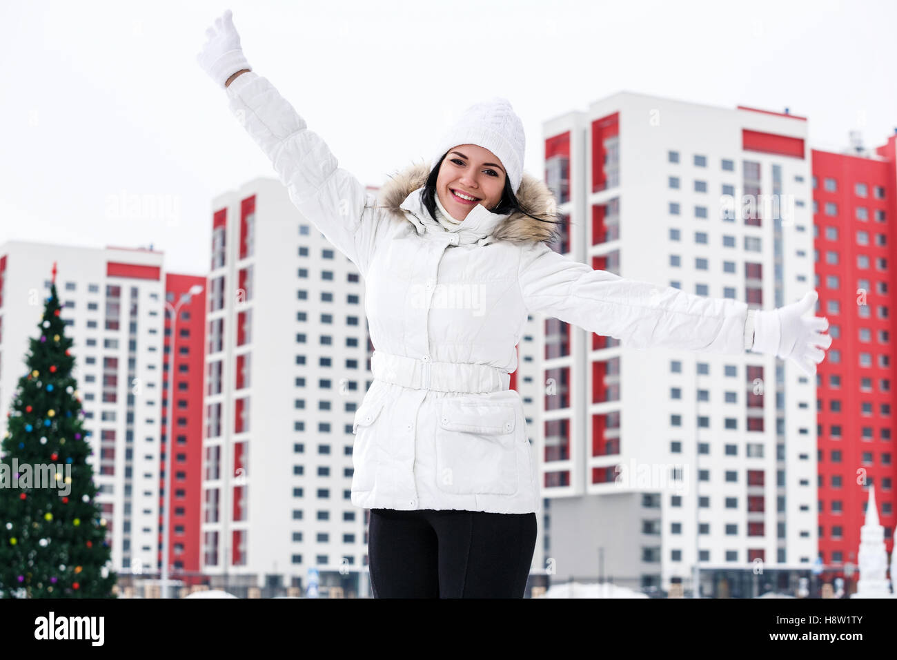 Beautiful young woman rejoice outdoors Stock Photo - Alamy