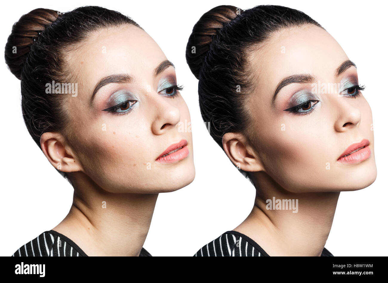 Comparison portrait of young woman Stock Photo - Alamy